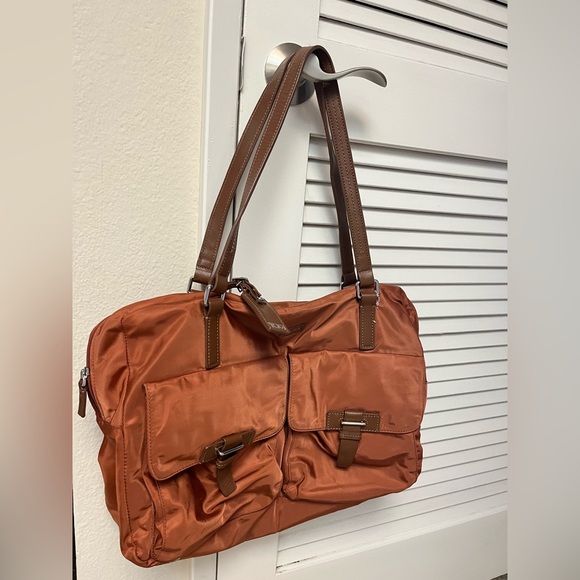 Tumi | Bags | Tumi Burnt Orange Nylon Tote Bag With Leather Trim | Poshmark